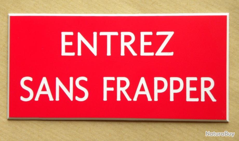 Plaque adhésive "ENTREZ SANS FRAPPER" format 48 x 100 mm fond ROUGE ...