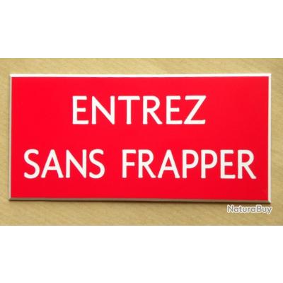 Plaque adhésive "ENTREZ SANS FRAPPER" format 48 x 100 mm fond ROUGE ...