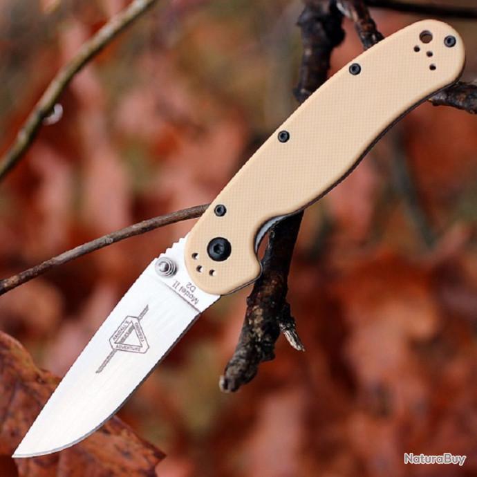 Couteau Ontario Rat II D2 Desert Tan Manche FRN Lame Acier D2 Linerlock ...