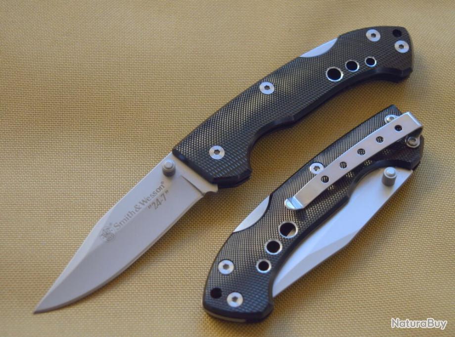 Couteau Smith&Wesson 24-7 Lame Acier Inox Manche Aluminium Lockback ...