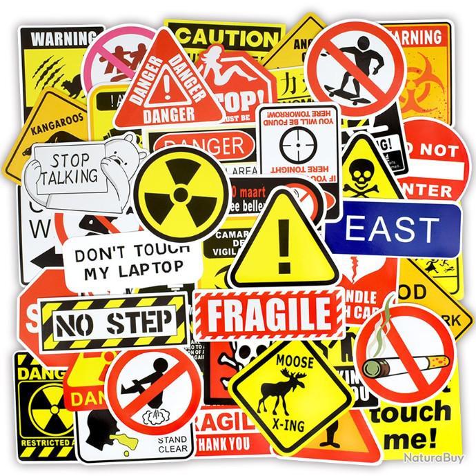 Lot de 50 Stickers Avertissement Danger interdiction Signes NEUF ...