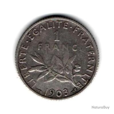 Pièce De Monnaie France 1 franc Semeuse Argent 1903 Rare - Monnaies (6997218)