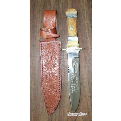 Couteau Collector Rough Rider Roy Rogers Bowie Lame acier 440 Manche Os ...