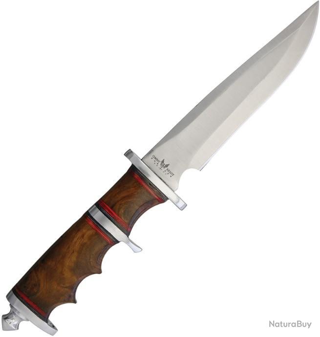 Couteau Tactical Combattant Lame Acier 440 Manche Bois Etui Cuir ...