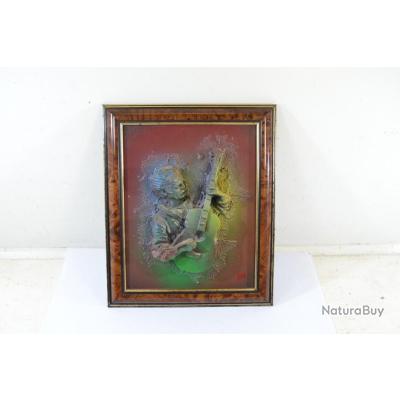 Tableau cadre artiste signé vintage 1980 design kitch Georges Brassens ...