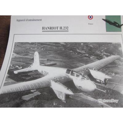 FICHE AVIATION TYPE APPAREIL D ENTRAINEMENT / HANRIOT H 232 FRANCE ...