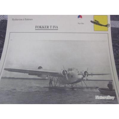 FICHE AVIATION TYPE hydravion a flotteurs / FOKKER T IVA PAYS BAS - Livres historiques et ...