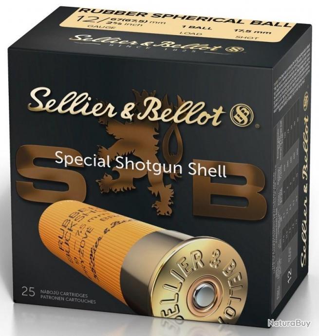 Cartouches Gomme-Cogne Sellier&Bellot cal.12/67.5 1 balle caoutchouc PAR 25 - Munitions Gomm ...
