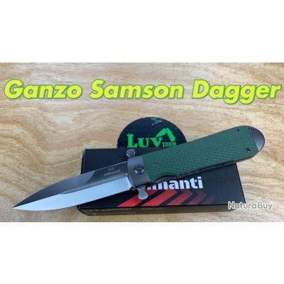 Couteau Ganzo Adimanti Samson Green Lame Acier D2 Manche G10 Linerlock Clip GASAMSONGR ...