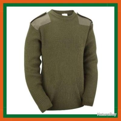 Pull militaire à col rond et coudes renforcés - Vert - Pulls et sweat ...