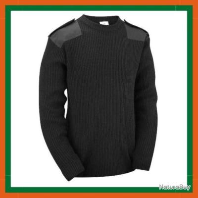 Pull militaire à col rond et coudes renforcés - Noir - Pulls et sweat ...