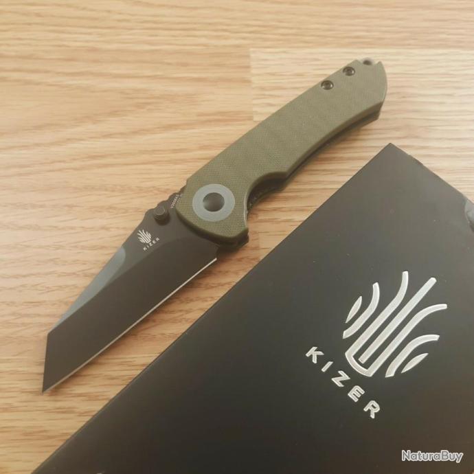 Couteau Kizer Critical Mini Green Lame Acier CPM-3V Black Reverse Tanto ...