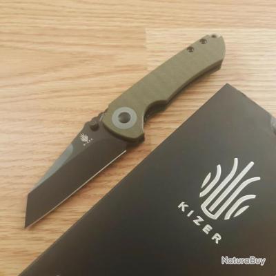Couteau Kizer Critical Mini Green Lame Acier CPM-3V Black Reverse Tanto ...