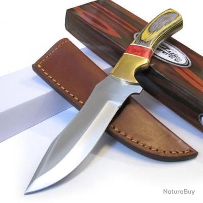 Couteau Bushcraft Rite Edge Hunter Lame Acier Inox Manche Bois Etui ...