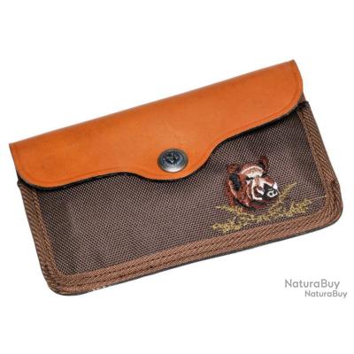 POCHETTE ? BALLE TOILE ET CUIR VACHETTE BROD?E SANGLIER 10 TUBES - Etuis à munitions (10038650)
