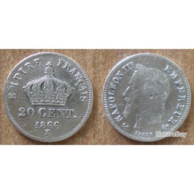 France 20 Centimes 1866 Atelier K Bordeaux Piece Argent Napoleon Centime De Francs Cent ...