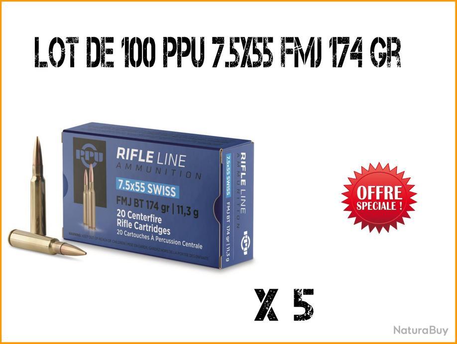 100 Munitions PARTIZAN PPU 7.5x55 11.3gr FMJ - Balles Calibre 7.5x55 ...