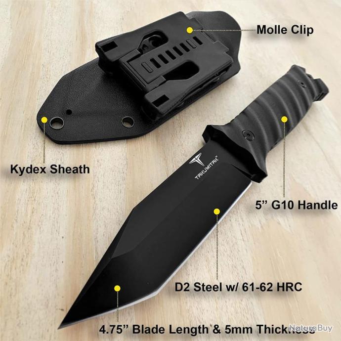 Couteau Tactical Takumitak Fulcrum Military Black Tanto Lame Acier D2 Mche G10 Etui Kydex ...
