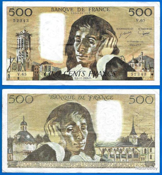 France 500 Francs 1976 Serie V Grand Billet Pascal Franc - Monnaies ...