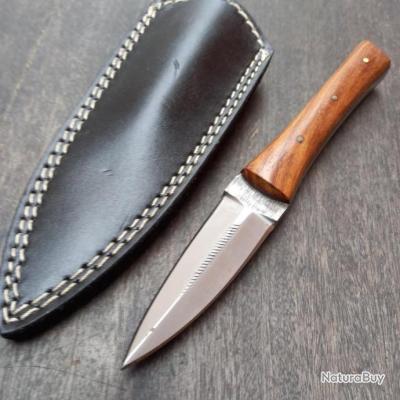Couteau Dague double tranchants LIME Manche en Bois avec Étui en cuir ...