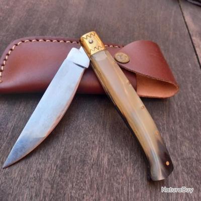 Trés Grand Couteau Italien Manche en Corne Étui en cuir - Couteaux ...