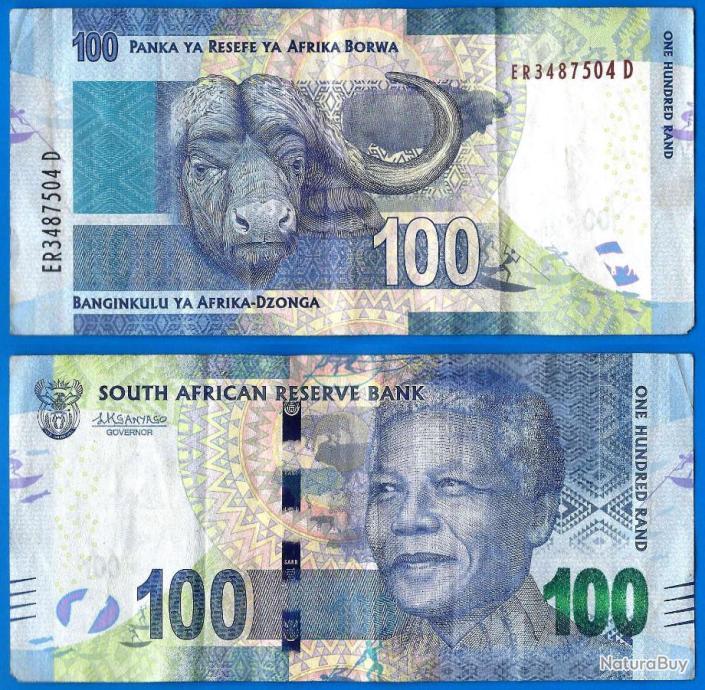 Afrique Du Sud 100 Rand 2015 Billet Nelson Mandela Animal Buffle Rands ...