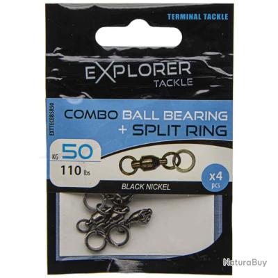 Combo Ball Bearing + Split Ring Explorer Tackle 50kg - Agrafes - Emerillons - Anneaux Brisés ...