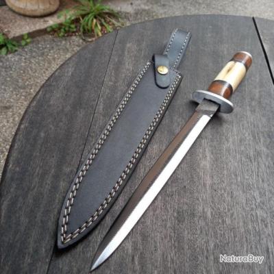Couteau Épée double tranchants LIME Manche en Os et Bois avec Étui en ...