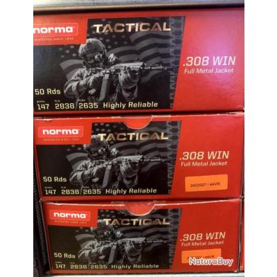 MUNITIONS NORMA 308WIN TACTICAL 147GR FMJ X150 - Balles Calibre 308 ...