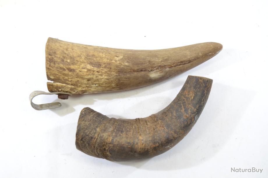 Lot x 2 corne ancienne pour faire une poire à poudre, décoration ...