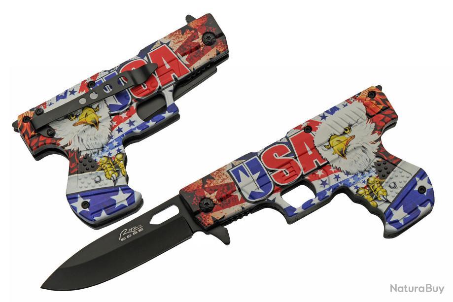 Couteau Rite Edge Gun A/O USA/Eagle Lame Acier Inox Manche ABS ...