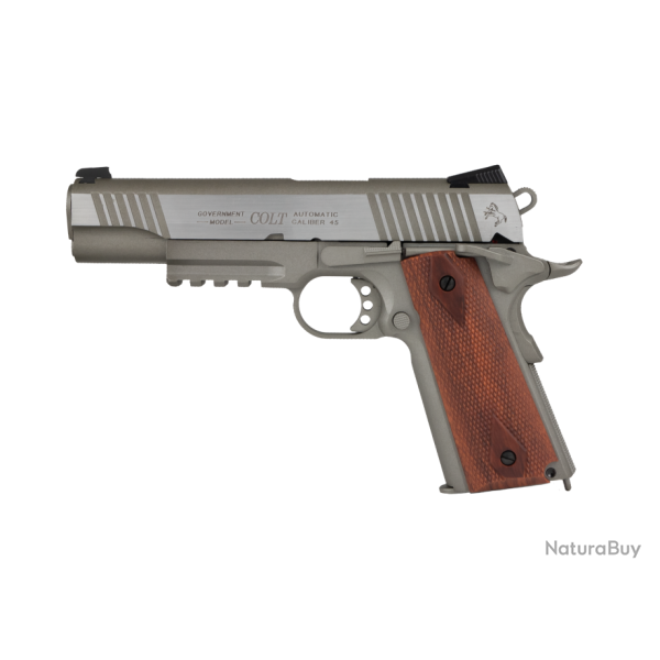 Colt 1911 Rail Gun GBB CO2 - Stainless - Cybergun/KWC - Pistolets ...