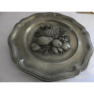 Assiette en étain décor fruits - Objets divers (11146563)
