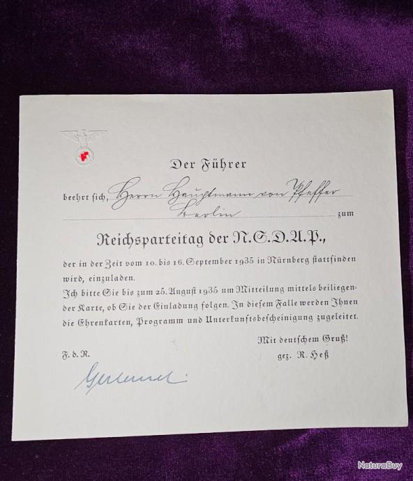Carte d'invitation d'Adolf Hitler à Von Pfeffer, pour fete NSDAP de ...