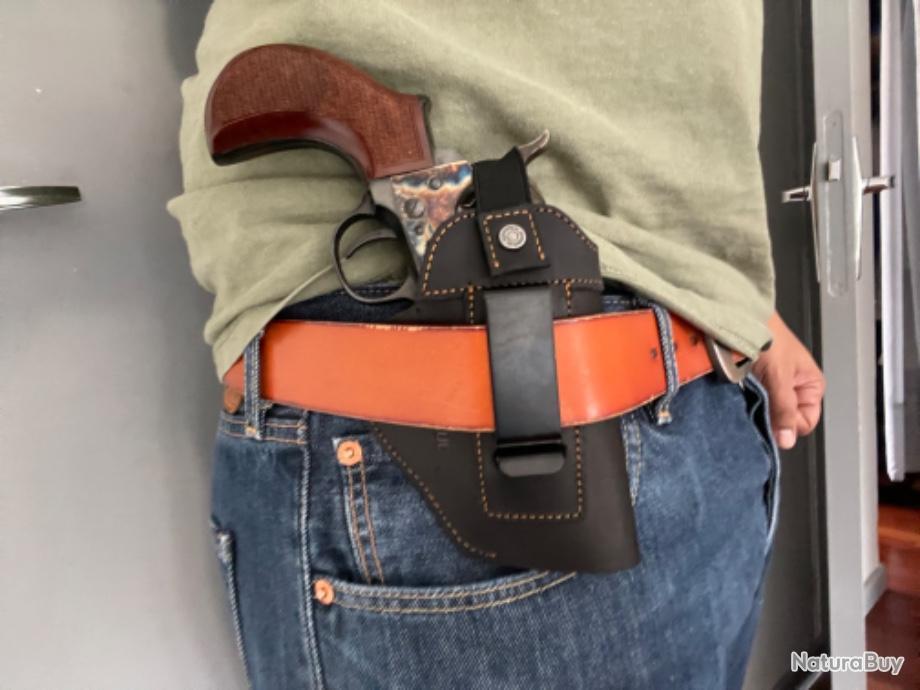 Mini holster luxe cuir brun pour revolver poudre noire sheriff et ...