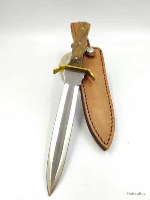 Dague Commando Manche en bois Lame de poignard avec Etui en Cuir 22j ...