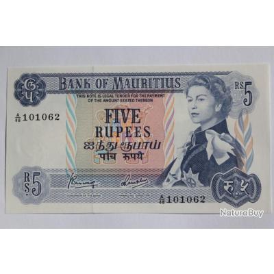 Billet 5 Rupees Mauritius Île Maurice 1967 - Monnaies (11525419)