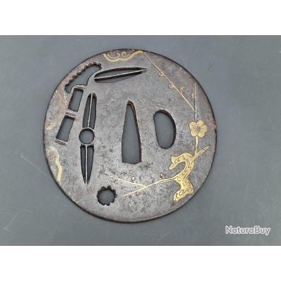 TSUBA KATANA WAKIZASHI NAGA MARU GATA en FER JAPON 19è Collection Très ...