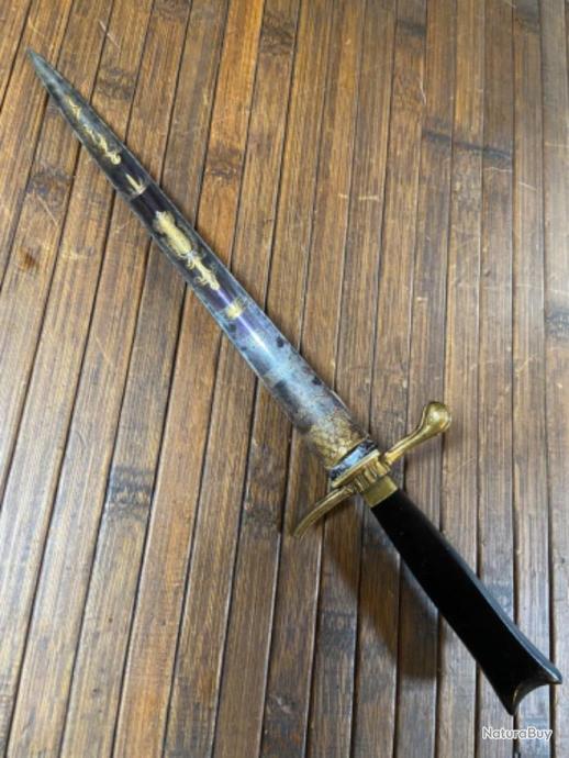 DAGUE XVlll éme LAME BLEU ET OR A TROIS FLEURS DE LYS DEVISE VIVE LE ...