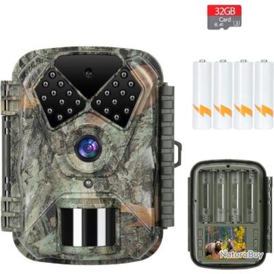 Camera de Chasse Nocturne 20MP 1080P HD Détecteur Mouvement IP66 PIR 2s ...