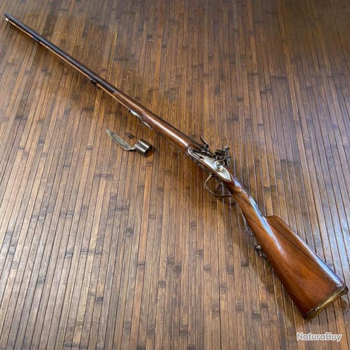 SUPERBE FUSIL DE CHASSE À SILEX DOUBLE CANON JUXTAPOSÉS PLATINE ET ...