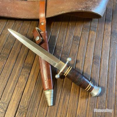 POIGNARD / COUTEAU ALLEMAND ROSTFREI MANCHE CUIR SCOUT / CHASSE ...