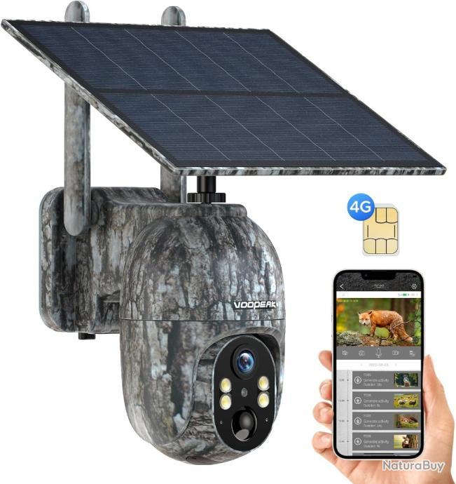 Caméra de Chasse 4G Solaire avec Carte SIM, 2,5K Vision Nocturne Infrarouge IP66 Étanche ...