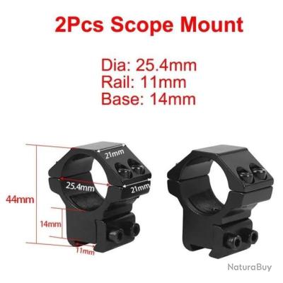 Anneau De Montage bas Tube 25.4MM Rail 11MM Base 14MM - Colliers pour ...