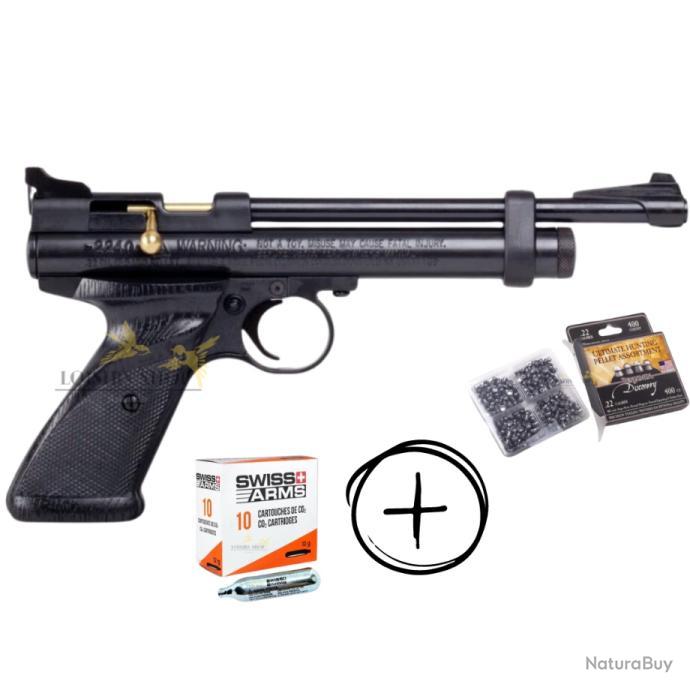Pack pistolet à plombs 9,5 joules CO2 cal.5,5mm + 10 cartouches de CO2 ...