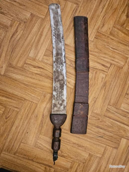 SABRE AFRICAIN AFRIQUE AVEC FOURREAU CUIR LONGUEUR 71 CM LARGEUR LAME 6 ...
