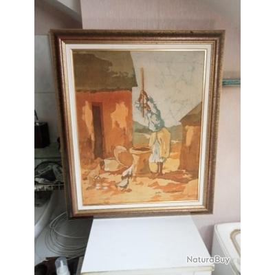 Tableau malgache ancien signé gastm 52 cm x 62 cm, aspect velours ...