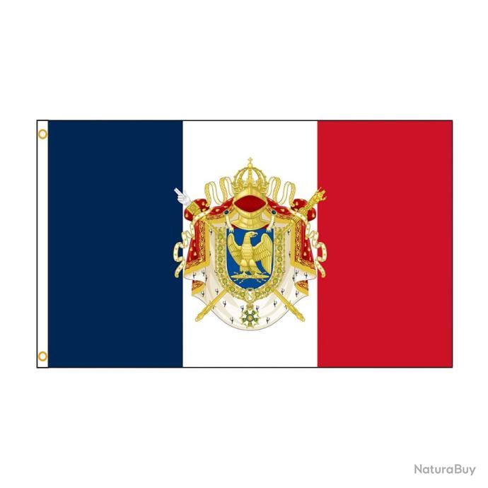 Drapeau tricolore français avec armoirie impériale Napoleon Bonaparte ...
