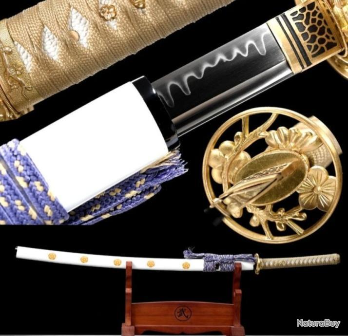 Katana japonais forgé à la main, lame trempée à l'argile, tranchante ...
