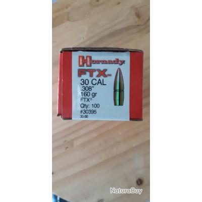 Boîte de 100 balles Hornady FTX 160 grains cal .308 - Ogives (12299003)